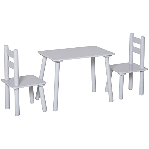 Qaba Kids Wooden Table and Chair Set, Play Activity Table for Arts, Crafts, Dinning, and Reading for Toddlers Age 2 to 5, Grey