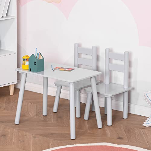 Qaba Kids Wooden Table and Chair Set, Play Activity Table for Arts, Crafts, Dinning, and Reading for Toddlers Age 2 to 5, Grey