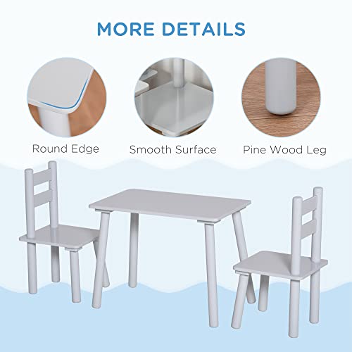 Qaba Kids Wooden Table and Chair Set, Play Activity Table for Arts, Crafts, Dinning, and Reading for Toddlers Age 2 to 5, Grey