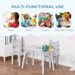 Qaba Kids Wooden Table and Chair Set, Play Activity Table for Arts, Crafts, Dinning, and Reading for Toddlers Age 2 to 5, Grey