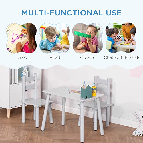 Qaba Kids Wooden Table and Chair Set, Play Activity Table for Arts, Crafts, Dinning, and Reading for Toddlers Age 2 to 5, Grey