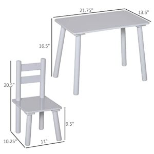 Qaba Kids Wooden Table and Chair Set, Play Activity Table for Arts, Crafts, Dinning, and Reading for Toddlers Age 2 to 5, Grey