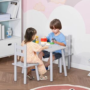 Qaba Kids Wooden Table and Chair Set, Play Activity Table for Arts, Crafts, Dinning, and Reading for Toddlers Age 2 to 5, Grey