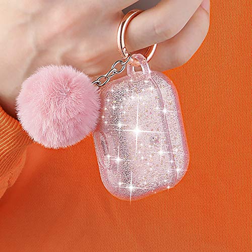 Airpods Pro Case, DMMG Airpods Pro Case Cover Silicone Skin for Girls Women,AirPods Protective Cute Bling Glitter Case with Fluff Ball Keychain,Scratch Proof for Apple Airpod Pro,Pink