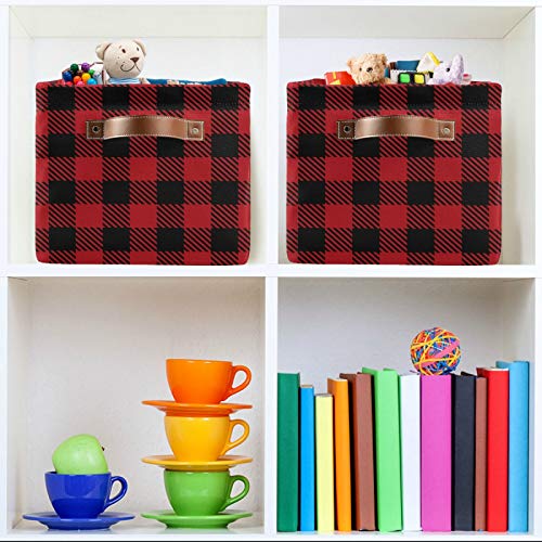 ALAZA Foldable Storage Bins, Black and Red Lumberjack Plaid Storage Boxes Closet Shelf Organizer for Bedroom Nursery Closet Toys Books