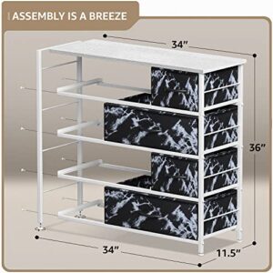 Sorbus Dresser for Bedroom with 8 Drawers - Tall Chest Storage Tower Unit, for Closet, Hallway, Nursery, Entryway Organization - Steel Frame, Wood Top (Marble Black – White Frame)