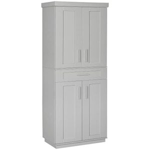 homcom modern kitchen pantry freestanding cabinet cupboard with doors and drawer, adjustable shelving, grey