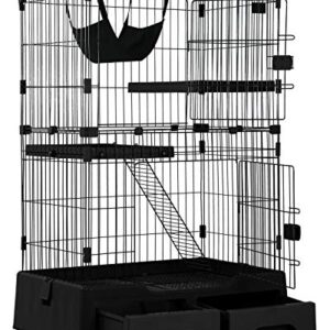 Cat Cage Playpen Kennel Crate 52.3 Inchs Height Cat House Cat Litter Box and Storage Case in One Pet Enclosure with 2 Front Doors 2 Ramp Ladders 2 Resting Platforms Beds Tray Hammock Cage for Cats