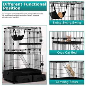 Cat Cage Playpen Kennel Crate 52.3 Inchs Height Cat House Cat Litter Box and Storage Case in One Pet Enclosure with 2 Front Doors 2 Ramp Ladders 2 Resting Platforms Beds Tray Hammock Cage for Cats