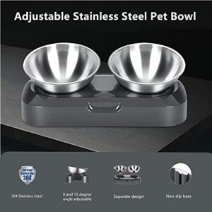 PewinGo Raised Cat Bowl with Stainless Steel, Non-Slip Silicone Mat & Raised Cat Feeder with 15° & 0° Tilting Neck Protective Bowl for Pets, Cats Food and Water Feeding