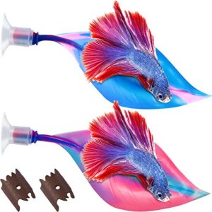 willbond 2 pieces silicone betta bed leaf hammock for betta fish, betta fish bed, practical resting spot, no bpa, comfortable and safe (blue, pink)