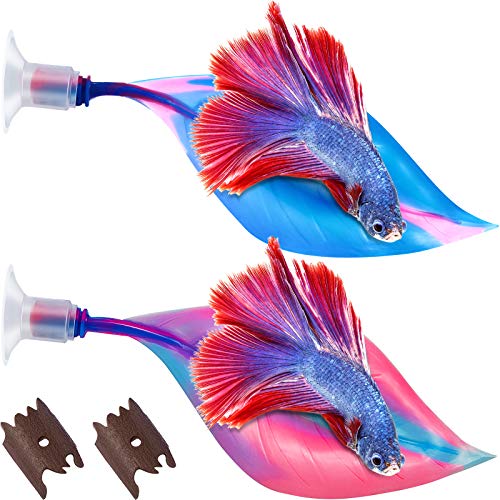 WILLBOND 2 Pieces Silicone Betta Bed Leaf Hammock for Betta Fish, Betta Fish Bed, Practical Resting Spot, No BPA, Comfortable and Safe (Blue, Pink)