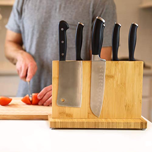 Bamboo Magnetic Knife Block Without Knives - Universal Space Saving Stand for Steak Knives and Cutlery - Kitchen Organizer for Counter or Under Cabinet Storage - Extra Strong Magnetic Knife Holder 