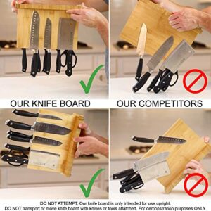 Bamboo Magnetic Knife Block Without Knives - Universal Space Saving Stand for Steak Knives and Cutlery - Kitchen Organizer for Counter or Under Cabinet Storage - Extra Strong Magnetic Knife Holder 