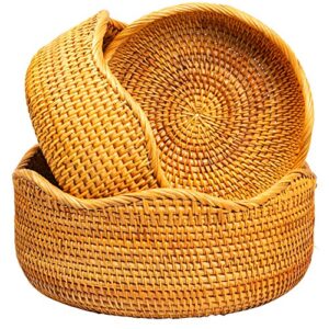 claynix woven fruit basket for storage key holder bowl decorative wall bread vegetable 3 serving bowl set for organizing kitchen natural rattan picnic basket curve stackable set of 3 (wave)