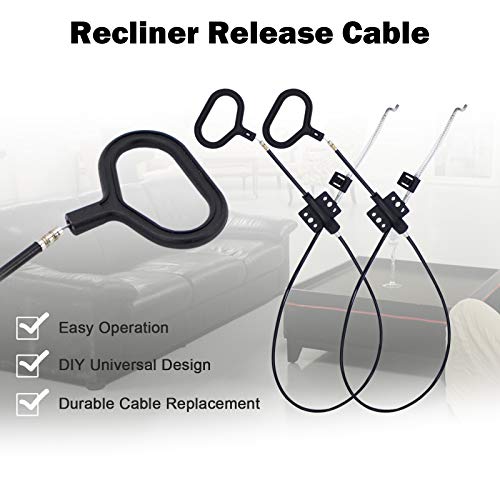 Nonley Sofa Recliner Cables, 2 Pack Couch Release Cables Recliner Replacement Parts D Ring Couch Recliner Pull Handle, Hook Exposed Cable with S Tip for Sofa, Black