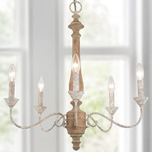 log barn farmhouse chandelier for dining room, french country chandeliers for living room, bedroom, 5-light, 23.5” dia