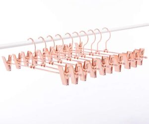 cocomaya 13 inch 20 pack heavy duty rose gold copper stainless steel slack hanger, pants hanger, skirt hanger with adjustable clips (rose gold, 20)