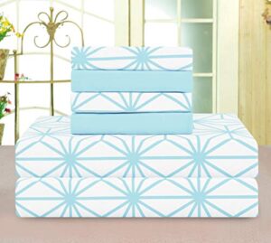 elegant comfort luxury soft bed sheets cube pattern 1500 thread count percale egyptian quality softness wrinkle and fade resistant (4-piece) bedding set, twin/twin xl, aqua