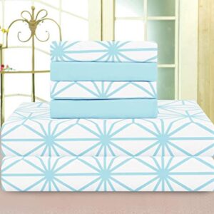 Elegant Comfort Luxury Soft Bed Sheets Cube Pattern 1500 Thread Count Percale Egyptian Quality Softness Wrinkle and Fade Resistant (4-Piece) Bedding Set, Twin/Twin XL, Aqua