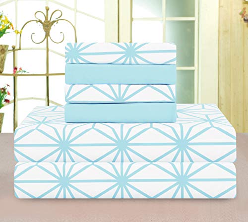 Elegant Comfort Luxury Soft Bed Sheets Cube Pattern 1500 Thread Count Percale Egyptian Quality Softness Wrinkle and Fade Resistant (4-Piece) Bedding Set, Twin/Twin XL, Aqua