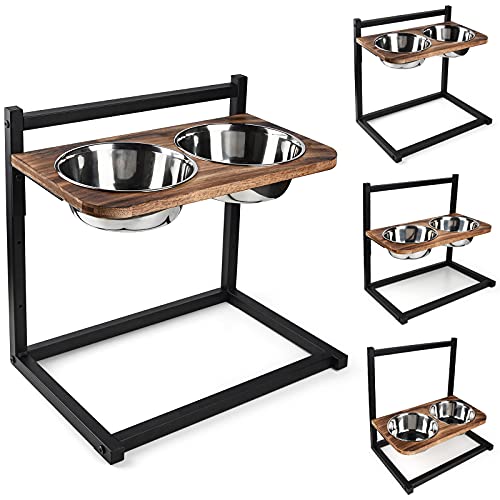 Emfogo Dog Food Bowls Raised Dog Bowl Stand Feeder Adjustable Elevated 3 Heights 5in 9in 13in with Stainless Steel Food Elevated Dog Bowls for Large Dogs and Cats 16.5x16 inch,Patented