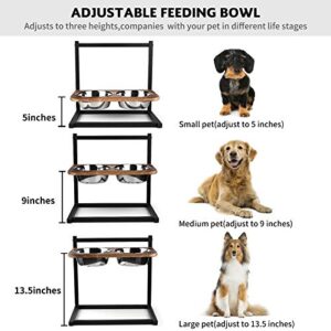 Emfogo Dog Food Bowls Raised Dog Bowl Stand Feeder Adjustable Elevated 3 Heights 5in 9in 13in with Stainless Steel Food Elevated Dog Bowls for Large Dogs and Cats 16.5x16 inch,Patented