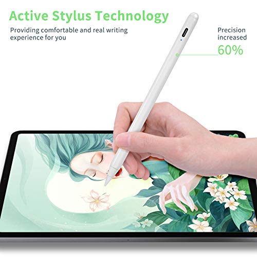 2022 iPad 8th/9th/10th Generation 10.2" Stylus Pencil with Tilt and Palm Rejection,Type-C Recharge and 1.5mm Fine Point Pen Compatible with Apple iPad,White