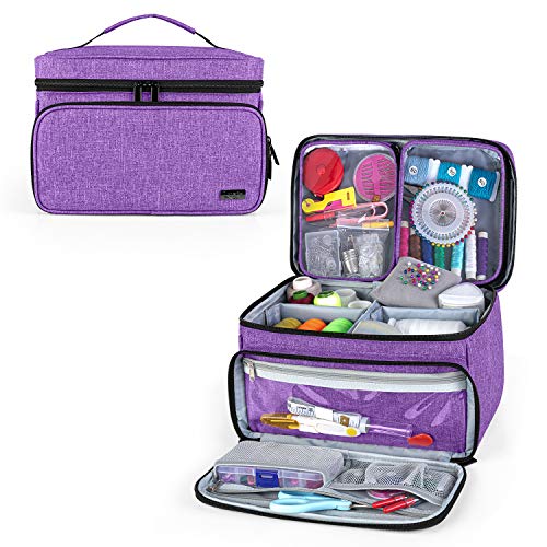 Luxja Sewing Accessories Organizer with 2 Detachable Clear Pockets, Sewing Supplies Organizer (Patent Design), Purple