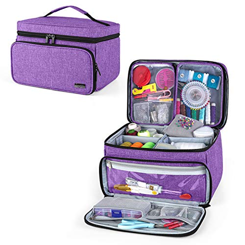 Luxja Sewing Accessories Organizer with 2 Detachable Clear Pockets, Sewing Supplies Organizer (Patent Design), Purple