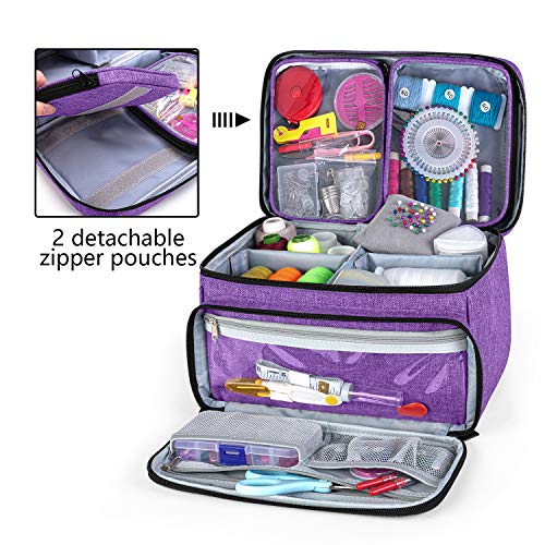 Luxja Sewing Accessories Organizer with 2 Detachable Clear Pockets, Sewing Supplies Organizer (Patent Design), Purple