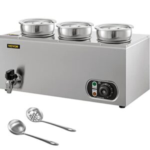 vevor 110v commercial food warmer 12.6 qt capacity, 800w electric soup warmer adjustable temp.86-185℉, stainless steel countertop soup pot with tap, bain marie food warmer for cheese/hot dog/rice