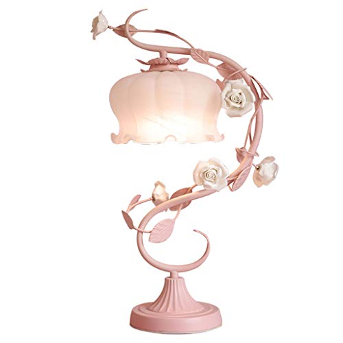 Useful Romantic Rose Table Lamp for Kids Creative Sweet Bedtime Nightstand Eye-caring Desk Lamps for Children Bedroom Reading Gift Girls Desk lamp (Color : Pink)