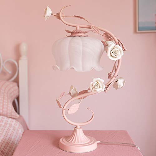 Useful Romantic Rose Table Lamp for Kids Creative Sweet Bedtime Nightstand Eye-caring Desk Lamps for Children Bedroom Reading Gift Girls Desk lamp (Color : Pink)