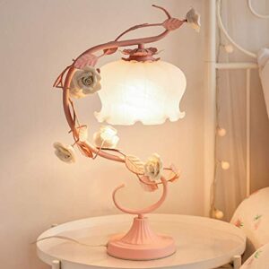 Useful Romantic Rose Table Lamp for Kids Creative Sweet Bedtime Nightstand Eye-caring Desk Lamps for Children Bedroom Reading Gift Girls Desk lamp (Color : Pink)