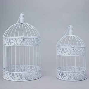 metal bird cage - decorative bird cage centerpiece - vintage wedding décor - set of 2, white