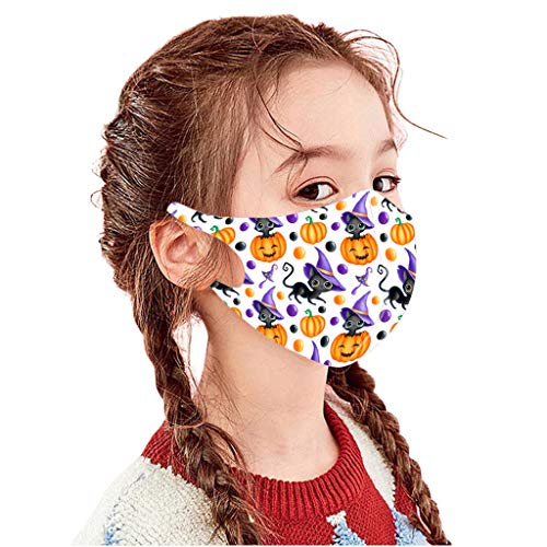 Mallocat 5PC Kids Face_Masks Christmas Print Breathable Seamless Reusable Washable Cotton Cloth Face Bandanas Shields Protective for Children Students Back to School