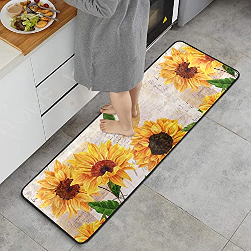 Area Rug Runner Vintage Envelope Sunflower Leaves Non Slip Soft Doormats Carpet for Hallway Bathroom Kitchen Laundry Bedroom 72 x 24 Inch