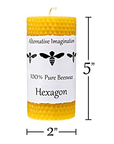 Alternative Imagination 100% Pure Beeswax Pillar Candle (2x5 Inch), 55 Hour, Hexagon Design, Hand-Poured, Made in USA