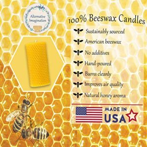 Alternative Imagination 100% Pure Beeswax Pillar Candle (2x5 Inch), 55 Hour, Hexagon Design, Hand-Poured, Made in USA