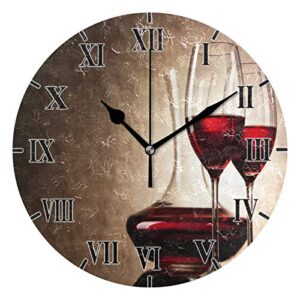 auuxva wall clock romantic retro red wine, quiet silent non ticking round clock for kitchen bedroom living room office classroom home decor