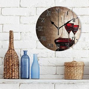 AUUXVA Wall Clock Romantic Retro Red Wine, Quiet Silent Non Ticking Round Clock for Kitchen Bedroom Living Room Office Classroom Home Decor