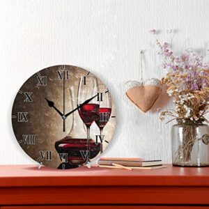 AUUXVA Wall Clock Romantic Retro Red Wine, Quiet Silent Non Ticking Round Clock for Kitchen Bedroom Living Room Office Classroom Home Decor