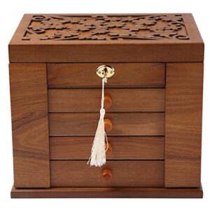 changsuo wooden jewelry box for women, solid wood organizer with combo lock for jewelries, necklaces, rings, vintage style storage box with mirror (cherry)