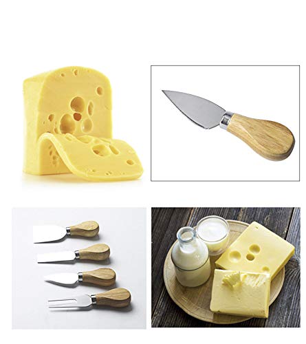 WOIWO Stainless Steel Cheese Knife Cheese Wooden Handle Cream Knife Pizza Knife Baking Kit Cheese 4-Piece Set