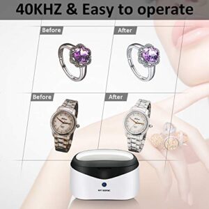 Ultrasonic Jewelry Cleaner -Silver Cleaner for Jewelry Rings with Watch Holder,Cleaning Basket,304 SUS Tank for Eyeglasses Watches Coins Tools Razors Earrings Necklaces Dentures 21 Ounces