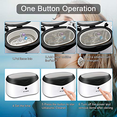 Ultrasonic Jewelry Cleaner -Silver Cleaner for Jewelry Rings with Watch Holder,Cleaning Basket,304 SUS Tank for Eyeglasses Watches Coins Tools Razors Earrings Necklaces Dentures 21 Ounces