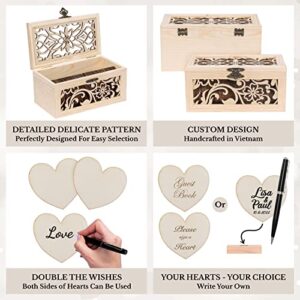 Alternative Guest Book Box - Wedding Guest book Alternative - 62 Large Wooden Hearts - Also for Baby Shower, Bridal Shower, Anniversary, Birthday, Retirement, Funeral Guest Book Alternatives, Pattern