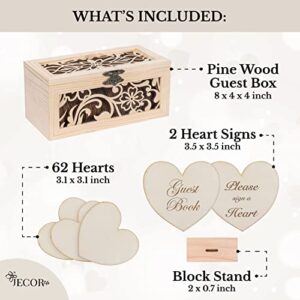 Alternative Guest Book Box - Wedding Guest book Alternative - 62 Large Wooden Hearts - Also for Baby Shower, Bridal Shower, Anniversary, Birthday, Retirement, Funeral Guest Book Alternatives, Pattern