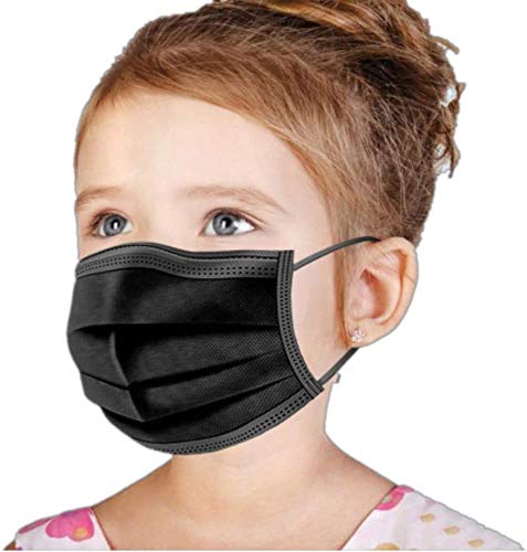 100 PCS Kids Black Face Mask - Breathable, Premium Designed Kids Mask with Longer Earloops Disposable Mask for Indoor and Outdoor Use